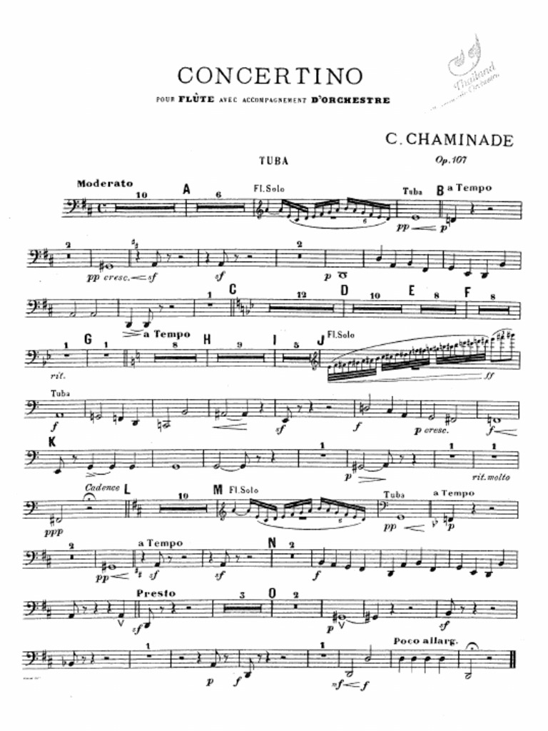 Tuba - Cécile CHAMINADE - Flute Concertino in D Major, Op. 107 | PDF