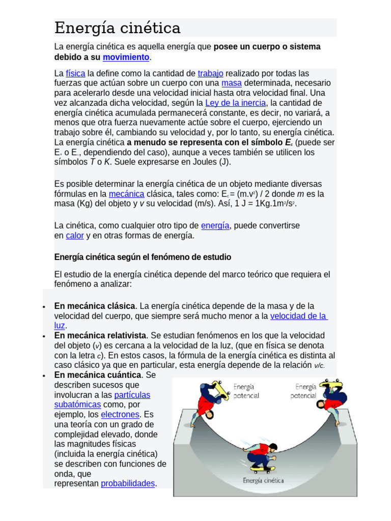 Energía Cinética | PDF | Energía potencial | Mecánica