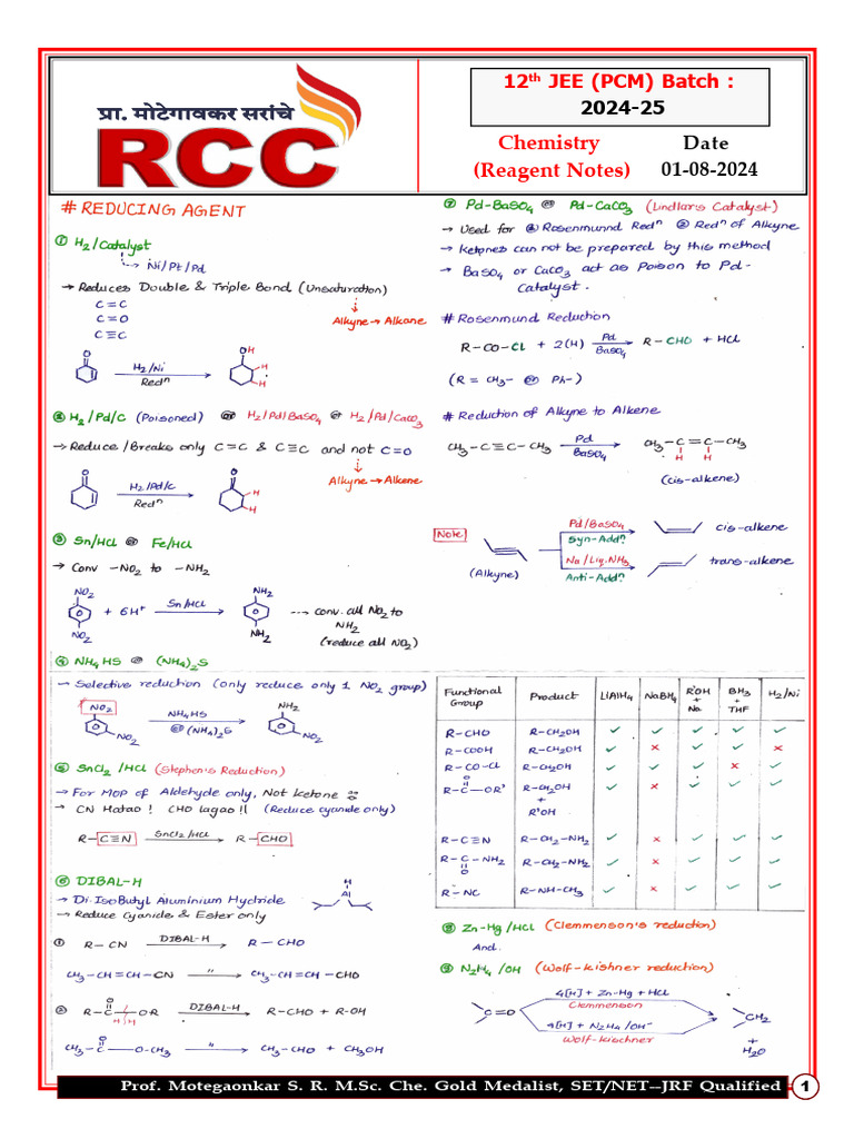 12th JEE Batch - Reagent Notes - 01-08-2024 | PDF