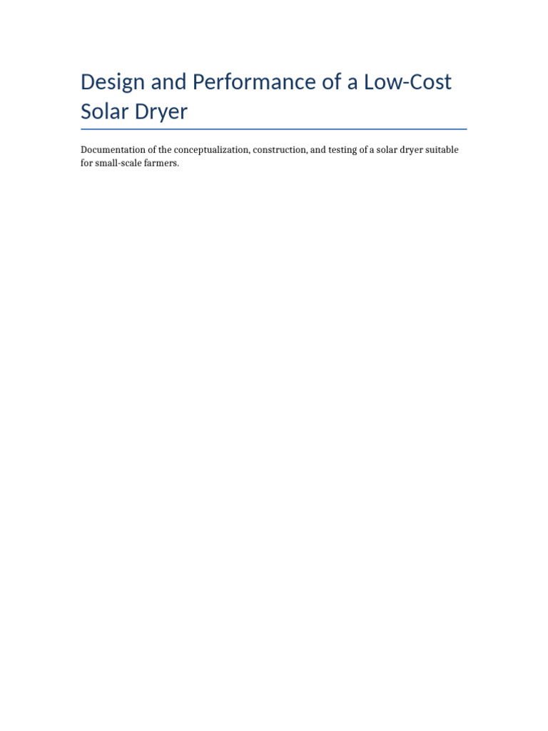 Design and Performance of A Low-Cost Solar Dryer | PDF