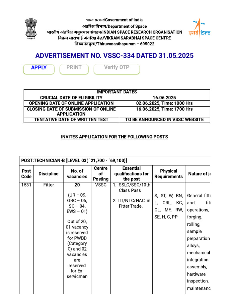 Government of India ISRO VSSC 2025 | PDF