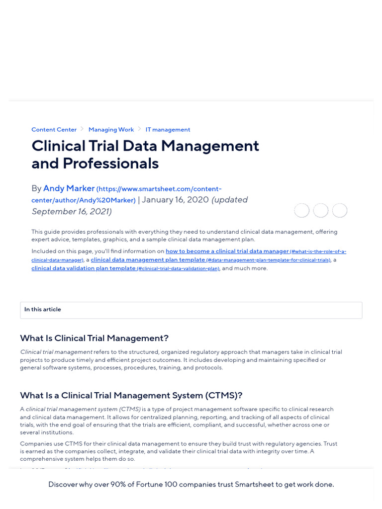 All About Clinical Trial Data Management - Smartsheet | PDF | Clinical ...
