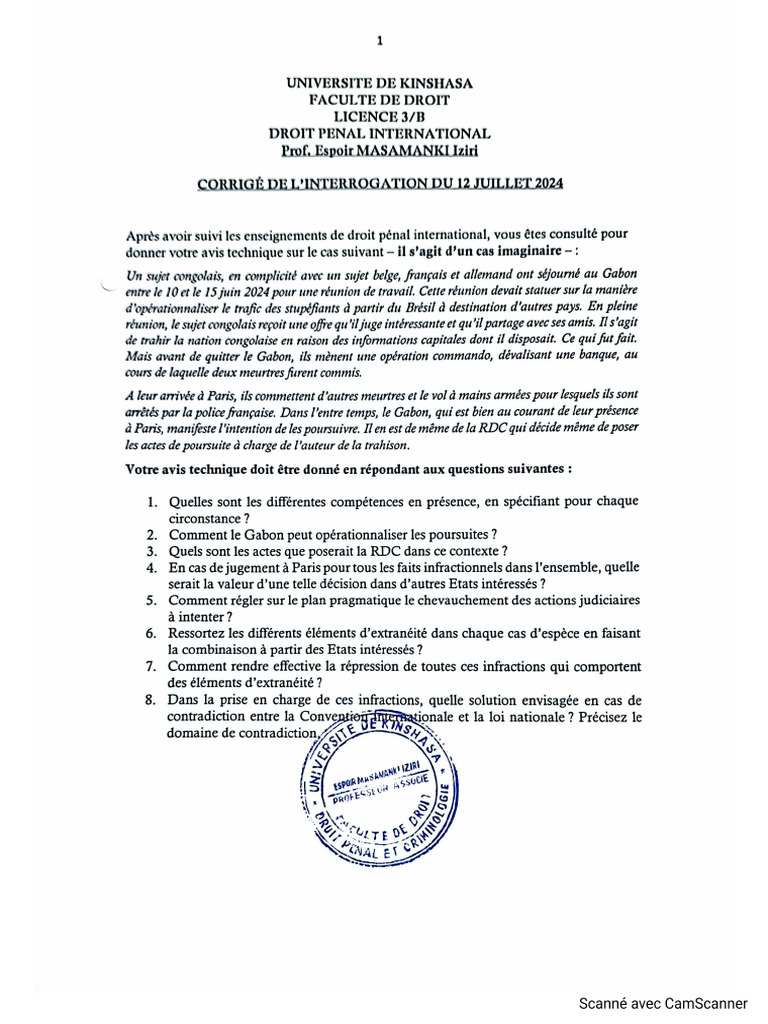 Corrigé Droit Pénal International-Interro Du 12 Juillet | PDF