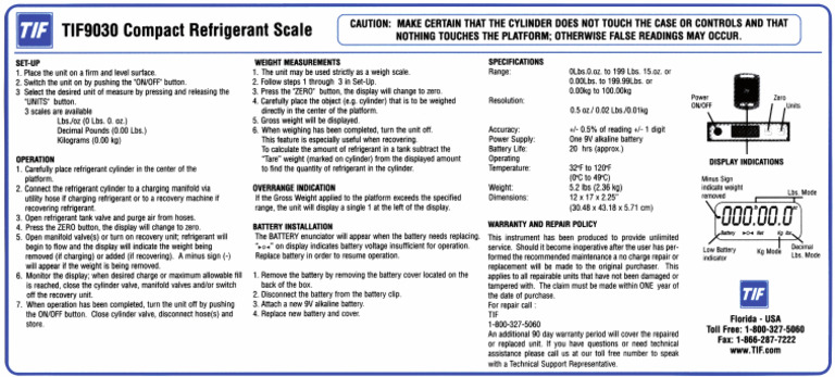 TIF 9030E Refrigerant Scale en | PDF