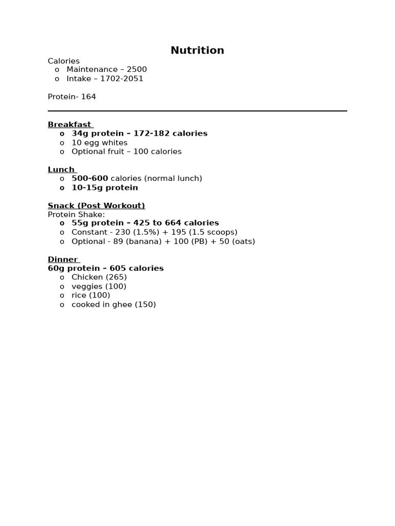 Nutrition & Workout Plan | PDF