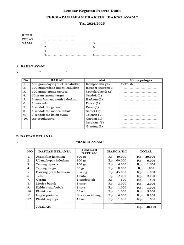 LKPD Bakso Ayam Revisi | PDF