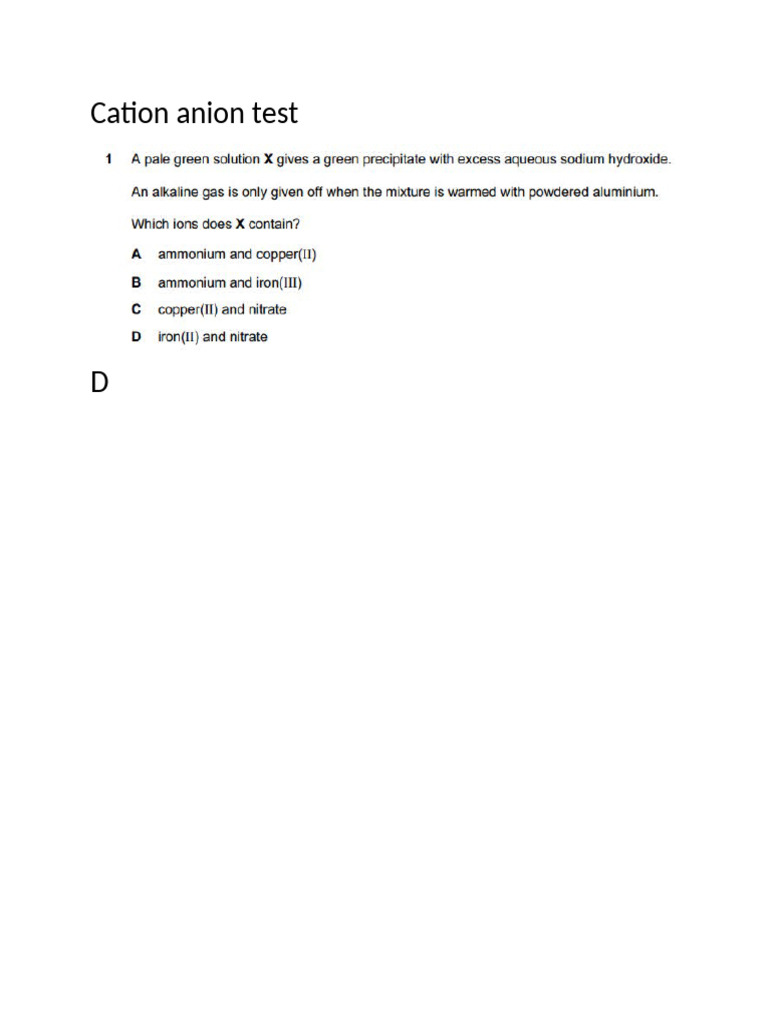 Cation Anion Test 2005 | PDF
