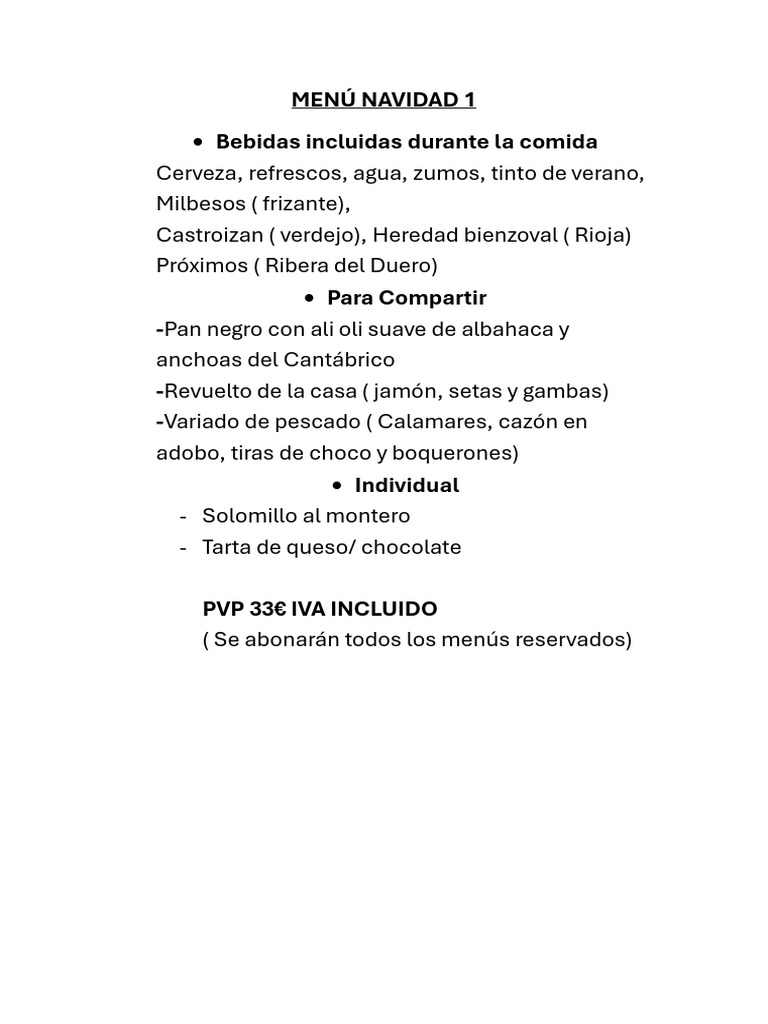 Menú Navidad Saona 2025 | PDF