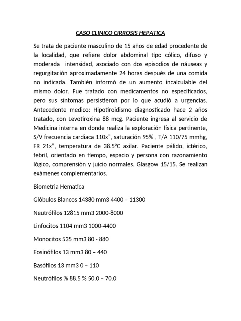 Caso Clinico Cirrosis Hepatica | PDF | Especialidades Medicas | Medicina CLINICA