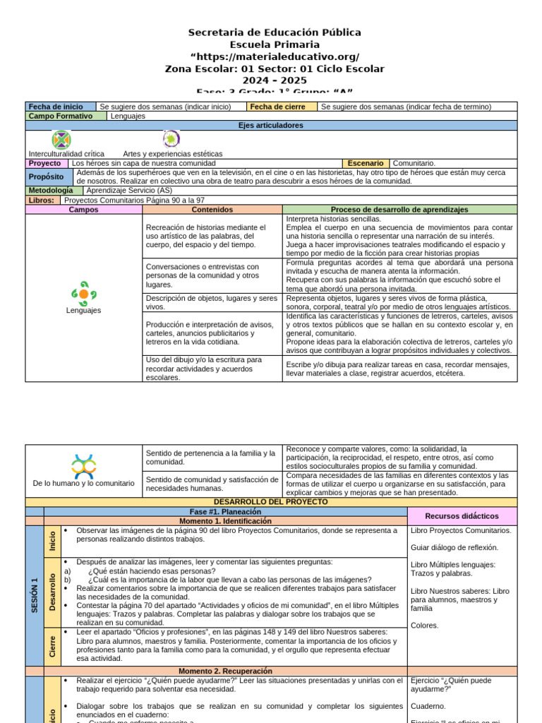 Proyecto Teatral: Héroes de la Comunidad | PDF | Teatro | Aprendizaje