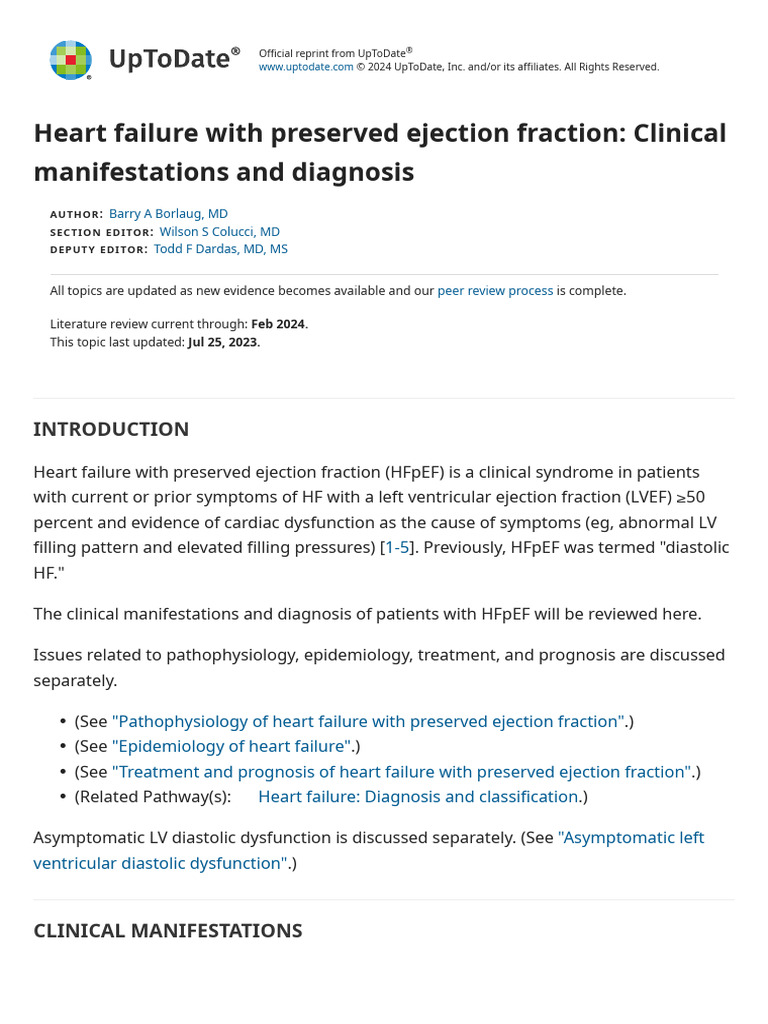 Heart Failure With Preserved Ejection Fraction: Clinical Manifestations and Diagnosis - UpToDate ...