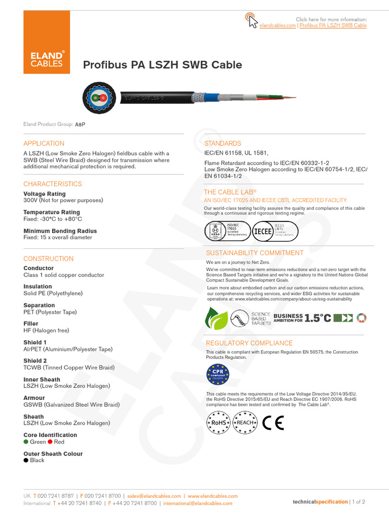 Profibus Pa Lszh Swb Cable | PDF | Electricity | Electrical Engineering