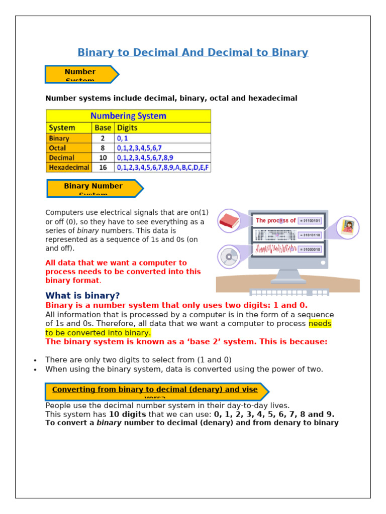 Binary To Decimal and Decimal To Binary | PDF | Decimal | Encodings