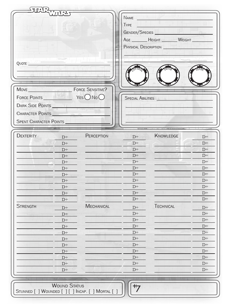 Form Fillable Star Wars D6 Character Sheet | PDF