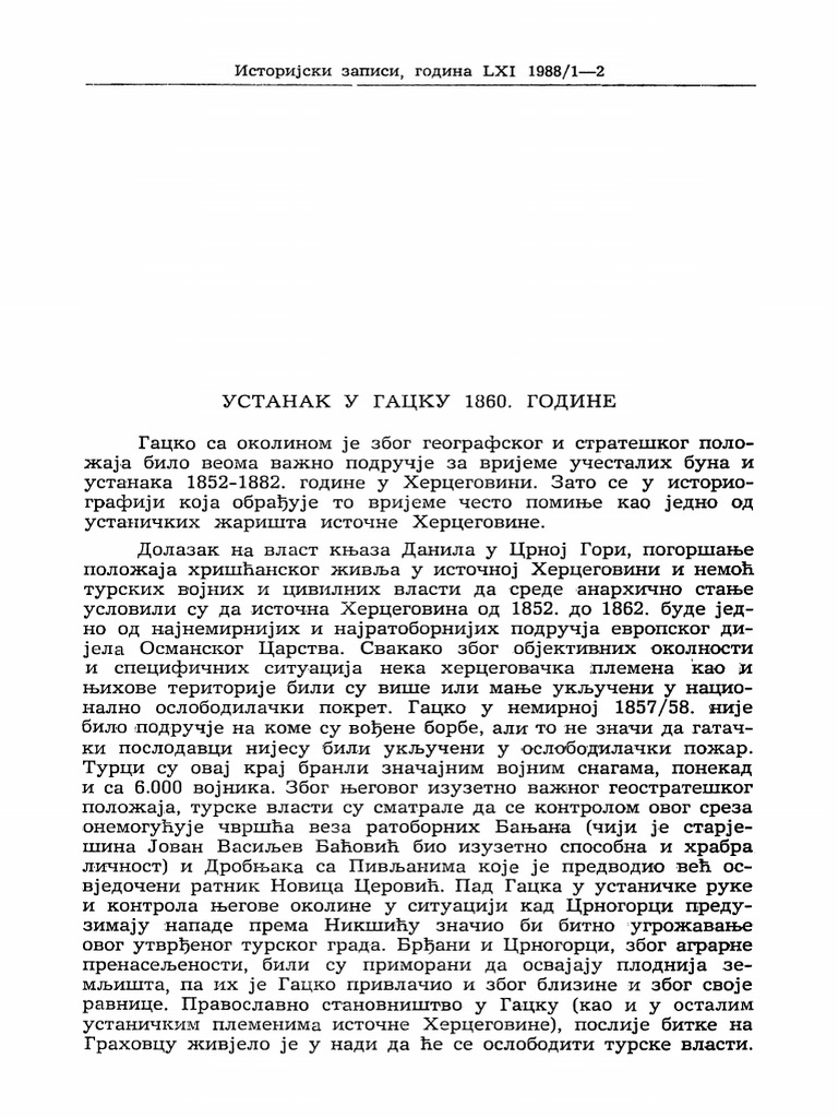 BAJOVIC Ustanak U Gacku 1860 | PDF