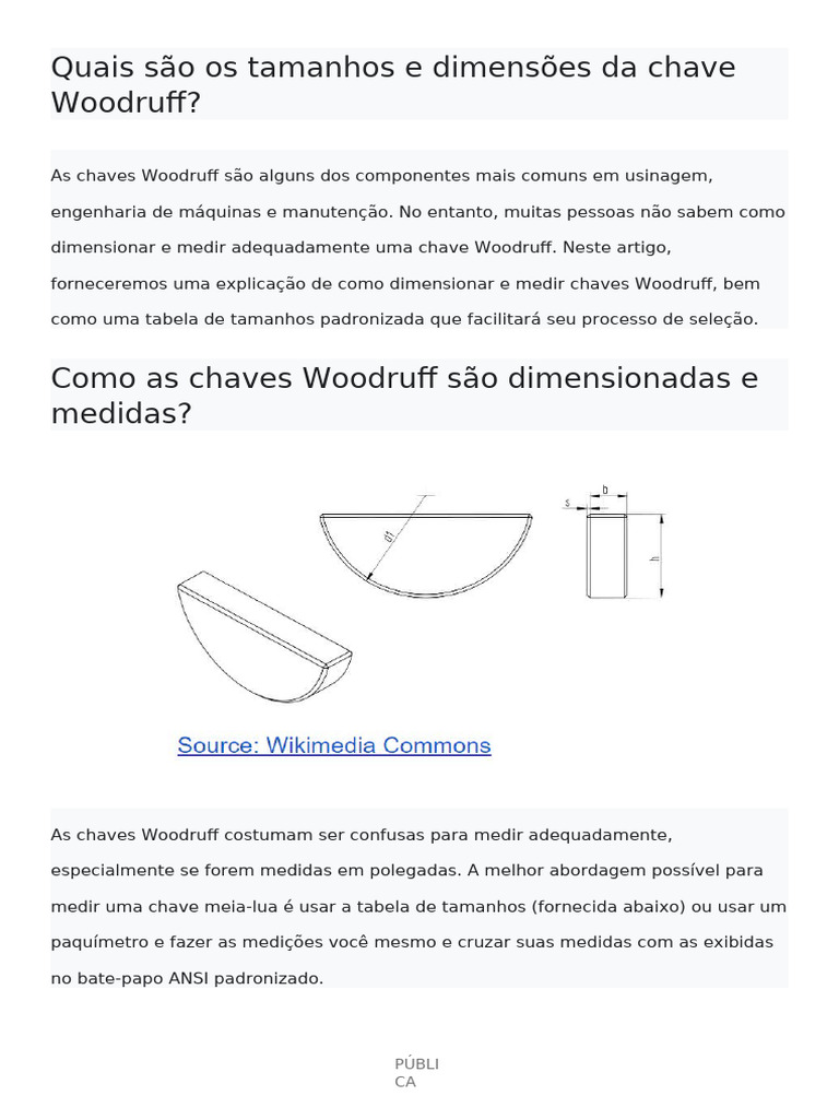 Tamanhos e Medidas de Chaves Woodruff | PDF | Medição | Distância