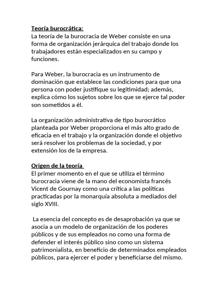 Teoria Burocratica | PDF | Burocracia | Motivación