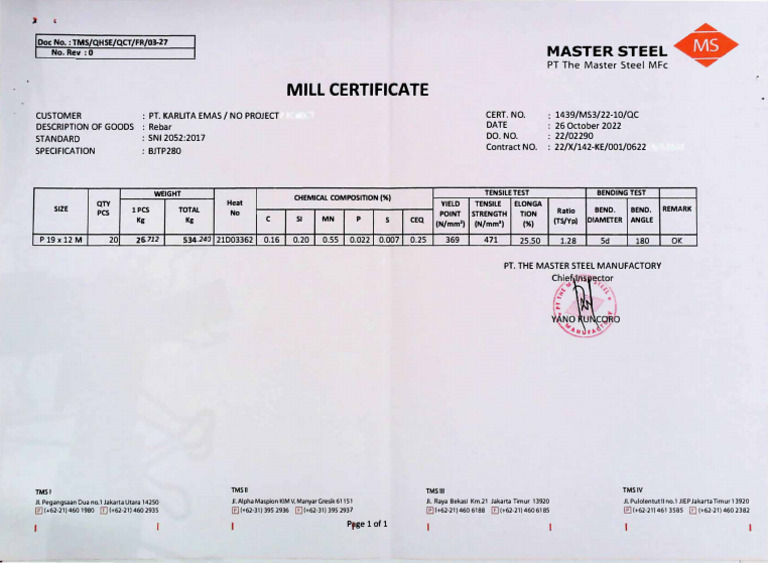 Mill Certificate RB P19 (2022) | PDF | Structural Engineering ...
