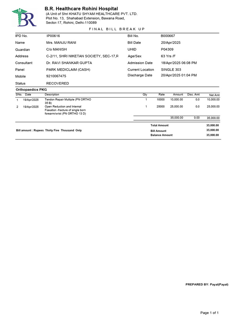 Bill Breakup IP00616 | PDF
