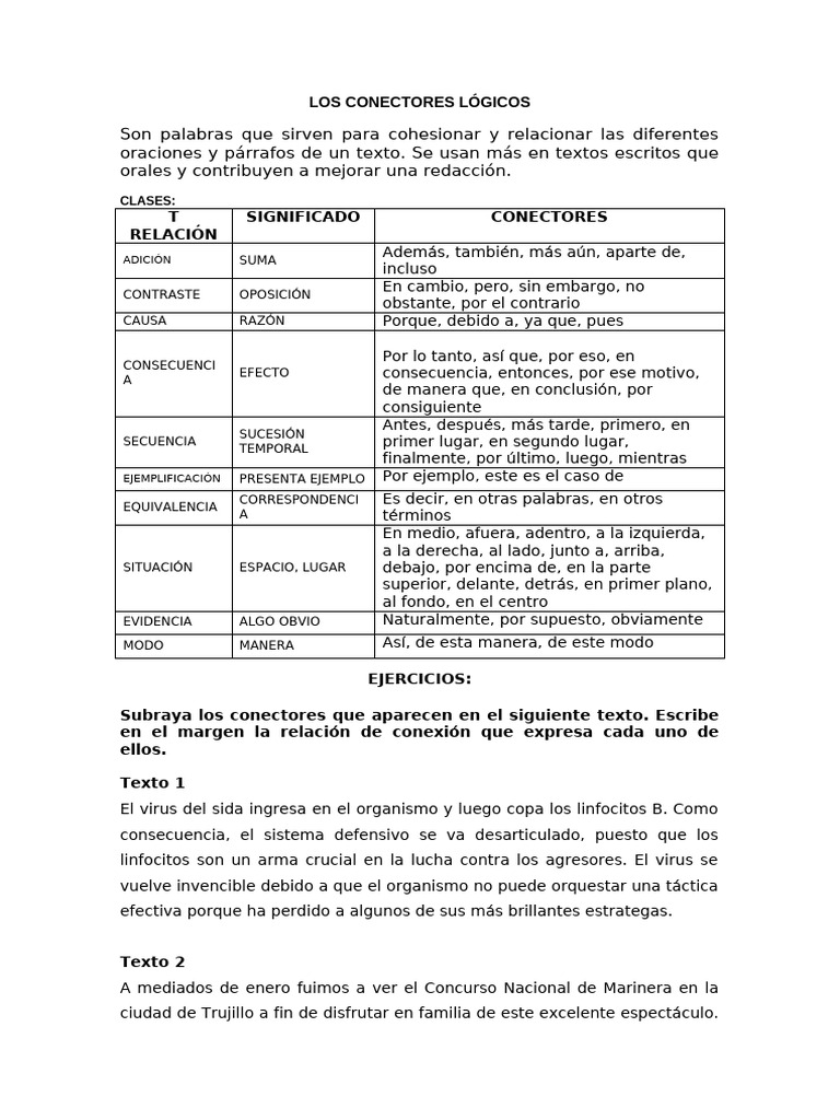 Uso de conectores lógicos en textos | PDF
