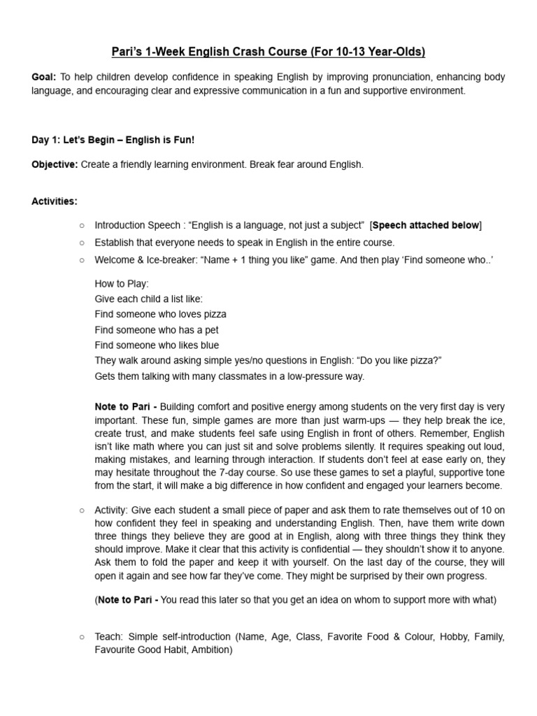 Pari's 1 Week English Crash Course | PDF | Plural | Stress (Linguistics)