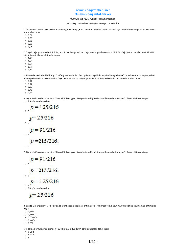 00072q Ehtimal Nəzəriyyəsi VƏ Riyazi Statistika (AZ) | PDF