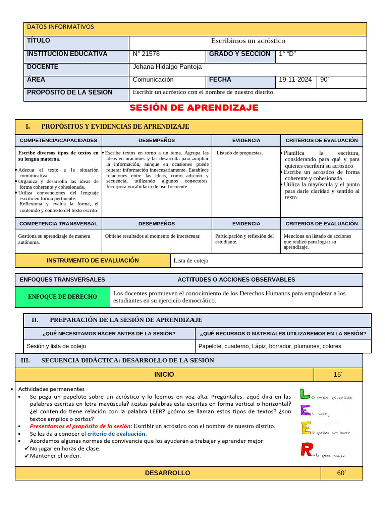 Escribimos Un Acrostico Con Paramonga | PDF | Aprendizaje ...