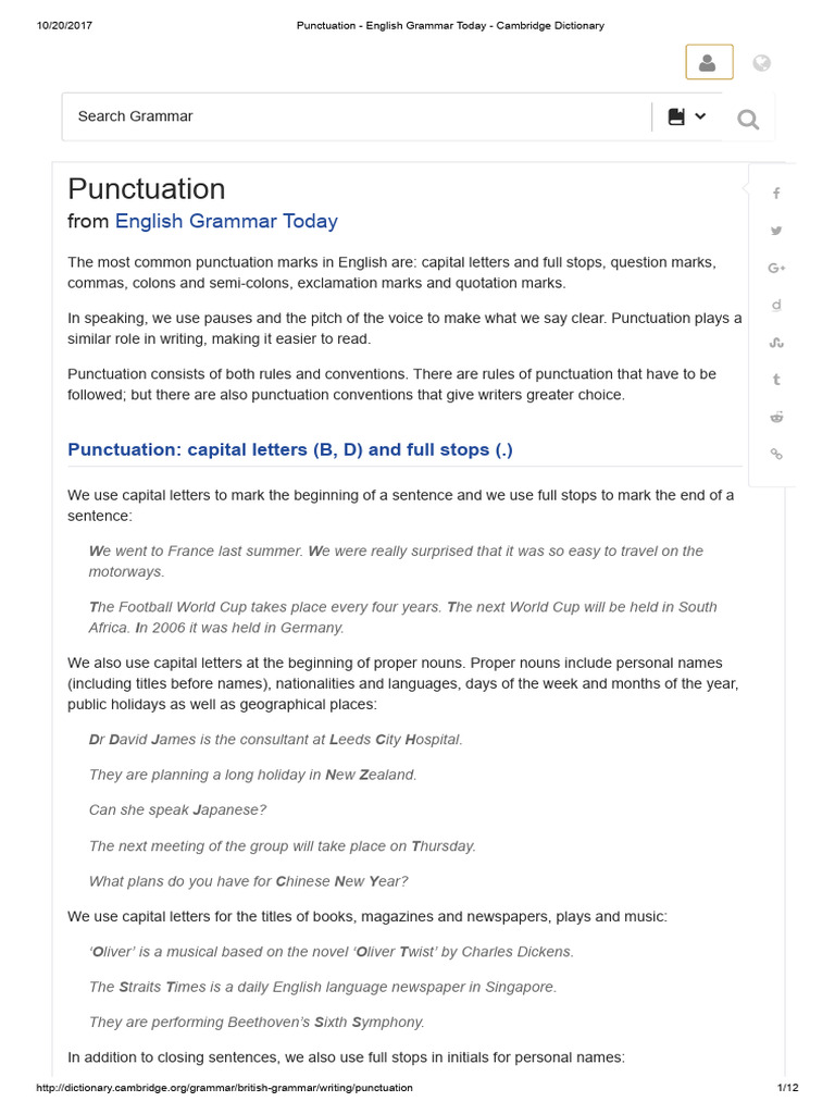 Punctuation - English Grammar Today - Cambridge Dictionary | PDF ...