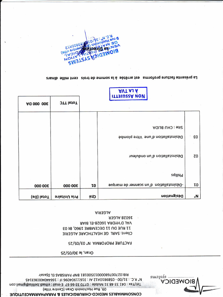 Facture Proforma Chu Blida | PDF