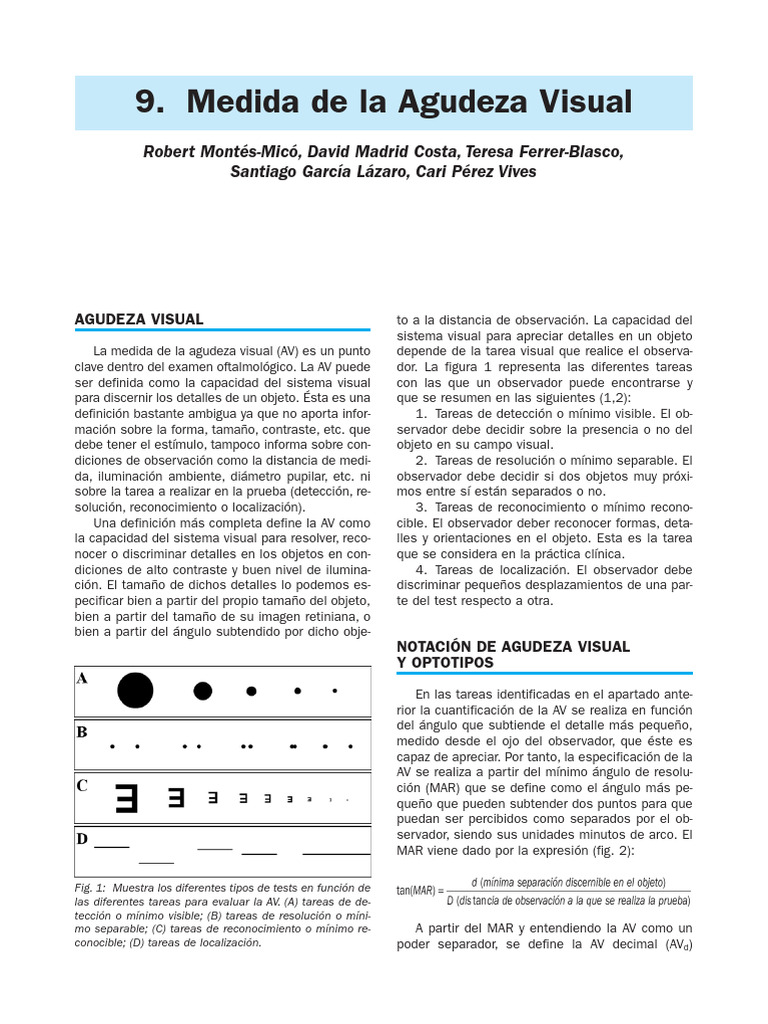 2011 Cap 09 Medida de La Agudeza Visual | PDF | Percepción visual | Ojo