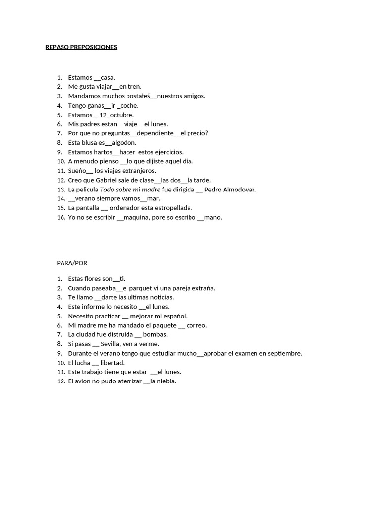 Repaso Preposiciones | PDF