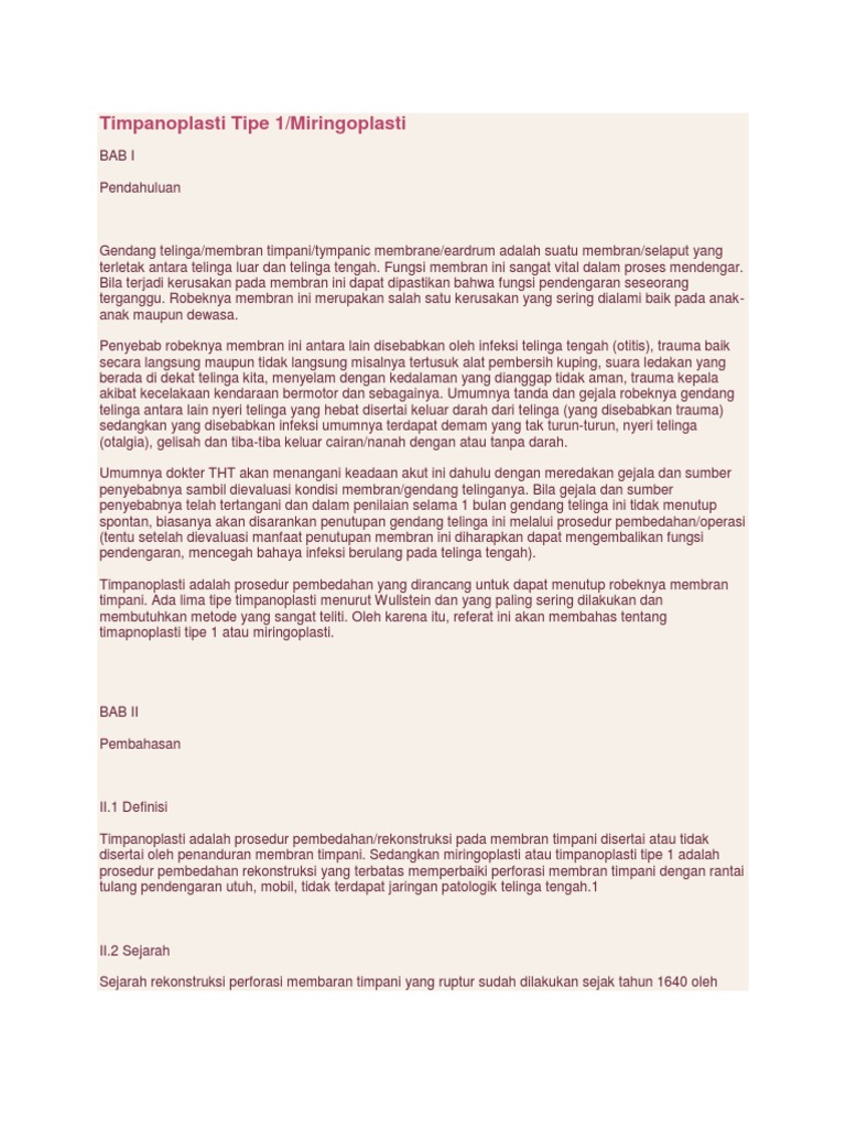 Timpanoplasti Tipe 1 | PDF