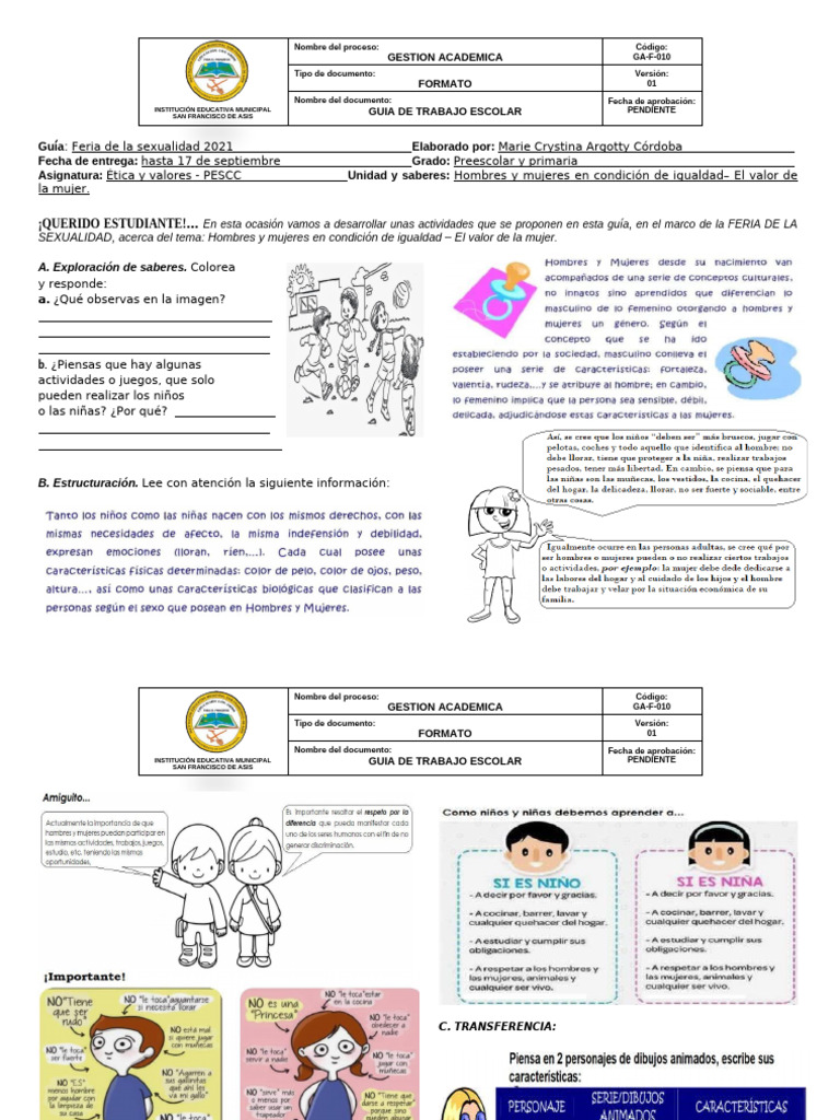 Actividades PESCC: Igualdad de Género | PDF