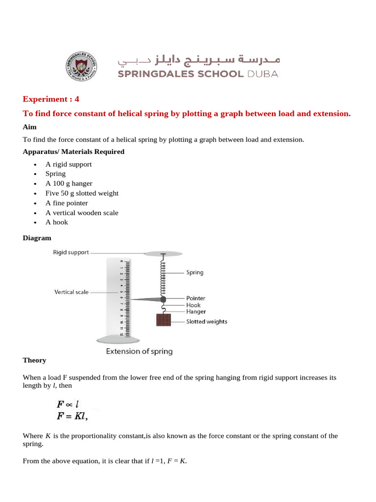 Exp 4 - Hooke's Law - Helical Spring - Force Constant | PDF | Force ...