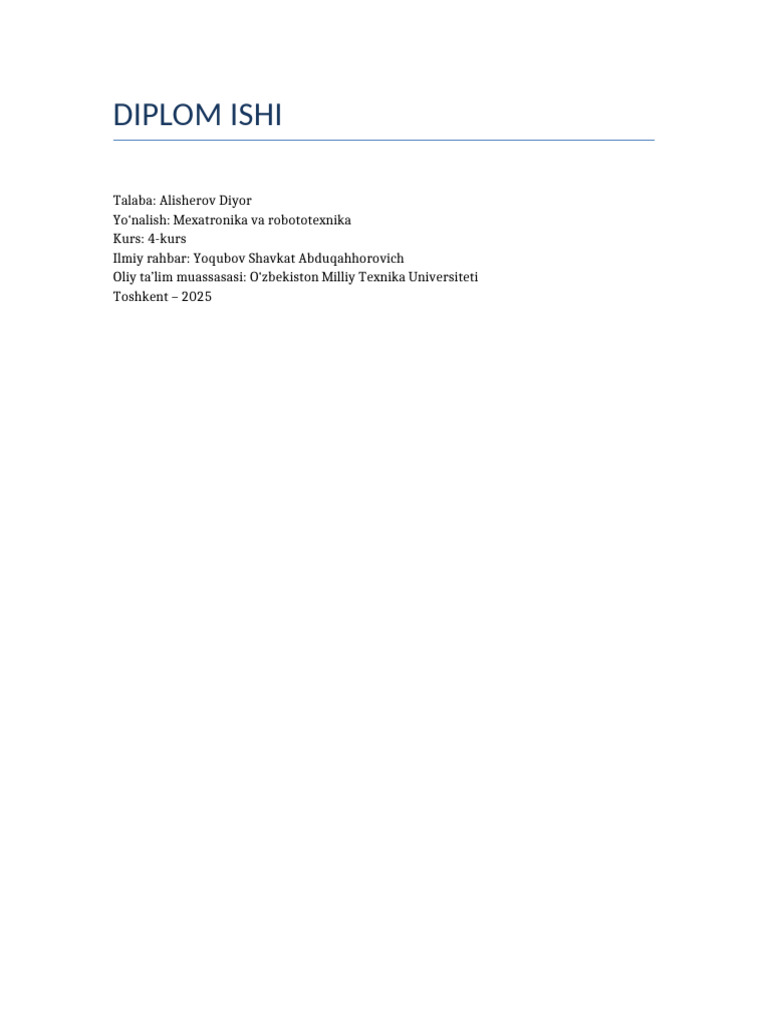 Diplom Ishi Mexatronika Robototexnika | PDF