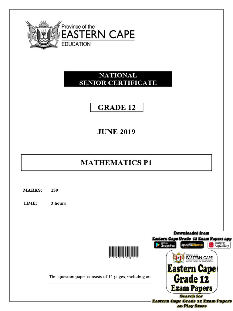 2019 Grade 12 Math June Paper 1 EC | PDF | Cartesian Coordinate System ...