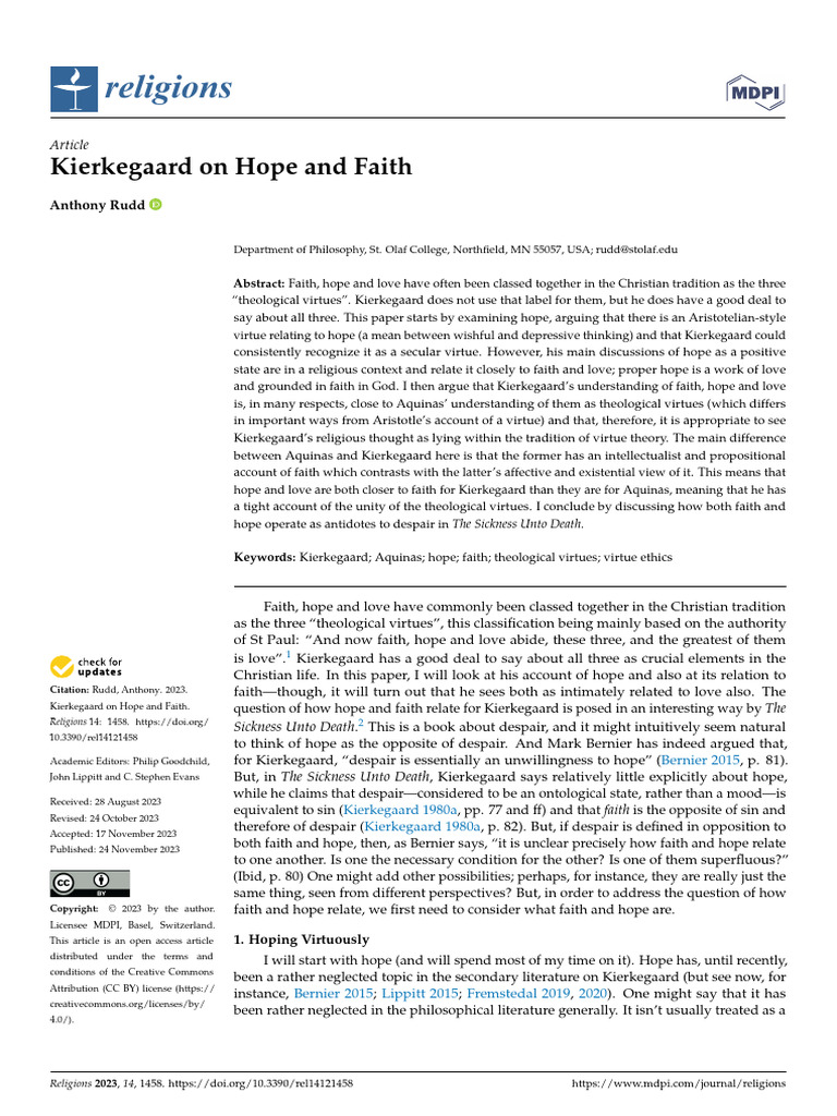 Kierkegaard On Hope and Faith | PDF | Søren Kierkegaard | Hope