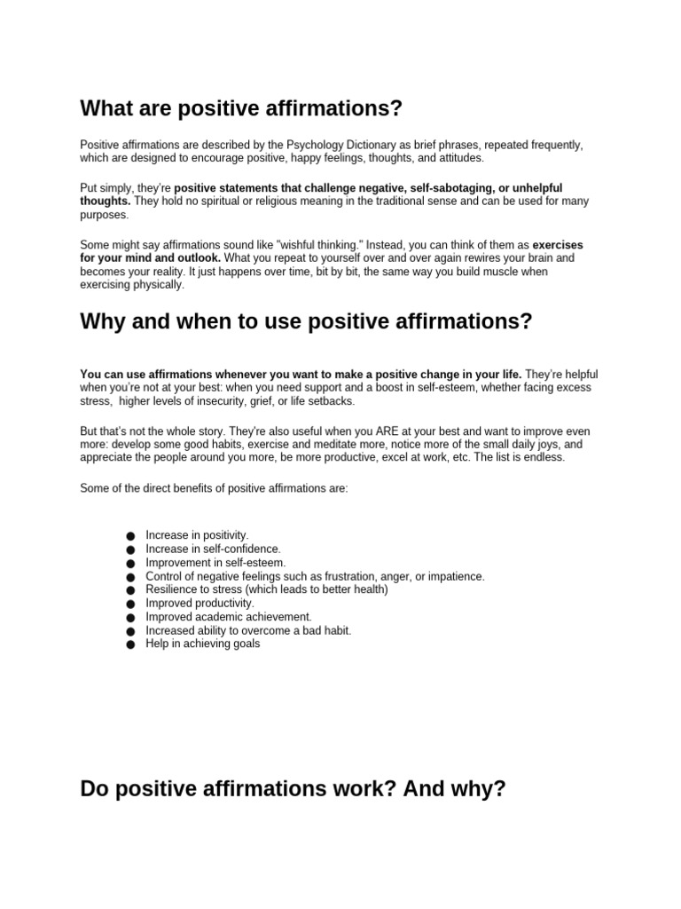 What are Positive Affirmations | PDF | Thought | Affirmations (New Age)