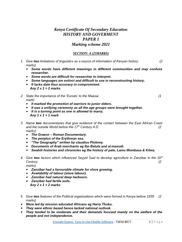 History Pp1 Ms Mocks Maseno School | PDF | Taxes | Kenya