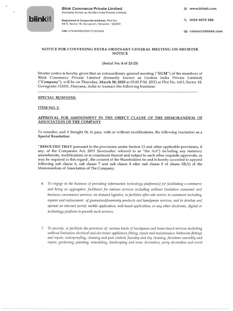 Notice of EGM - 30032023 | PDF