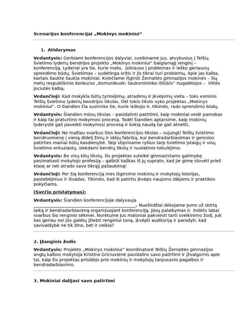 Scenarijus Konferencijai 3 | PDF
