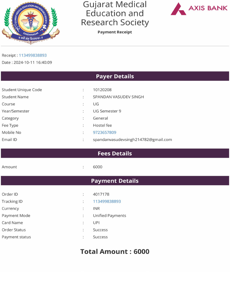 Hostel Fee Receipt | PDF