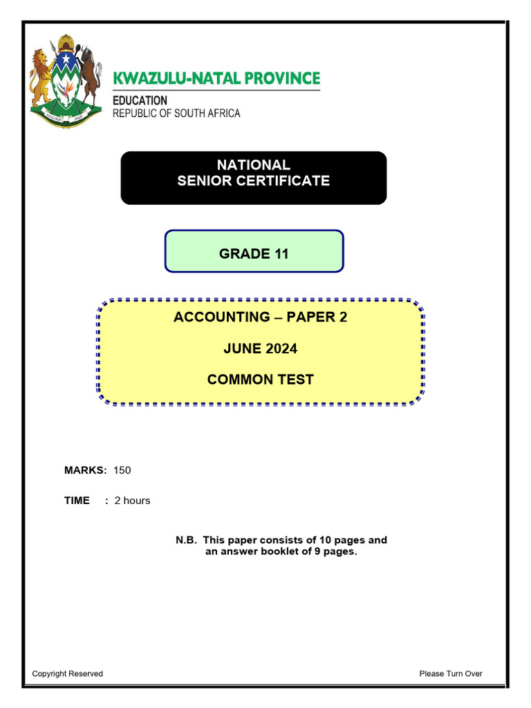 Gr11 Accounting P2 - QP June 2024 (Moderated) - 1 | PDF | Overdraft | Banks