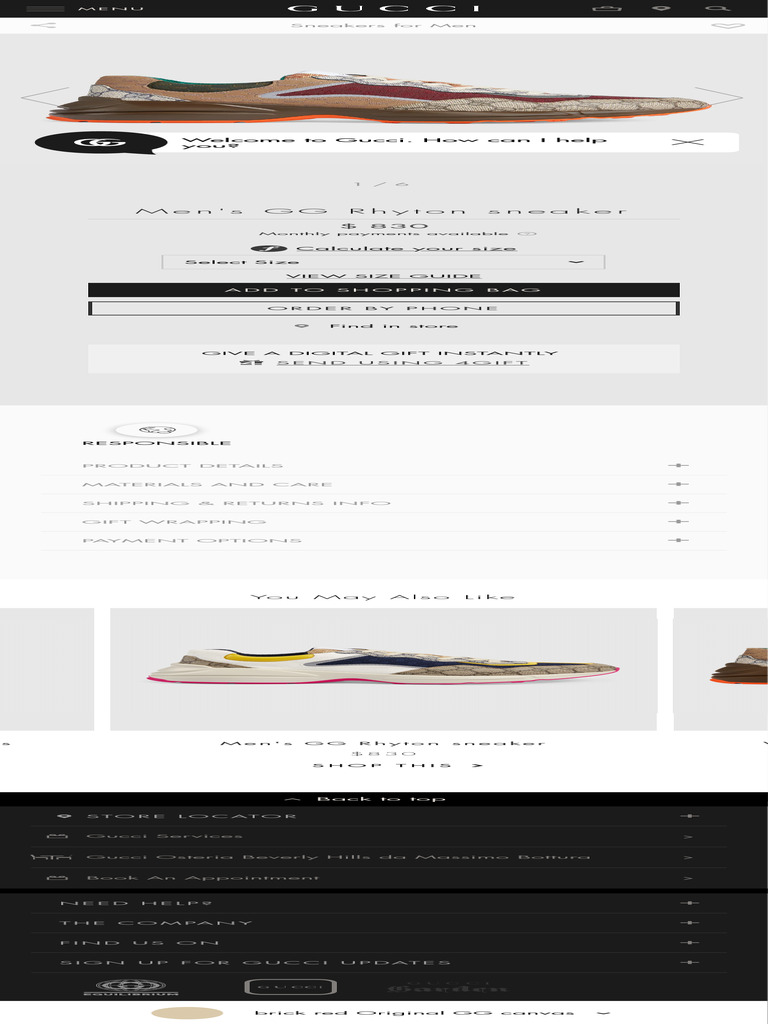 Men's GG Rhyton Sneaker in Brick Red Original GG Canvas GUCCI® US | PDF