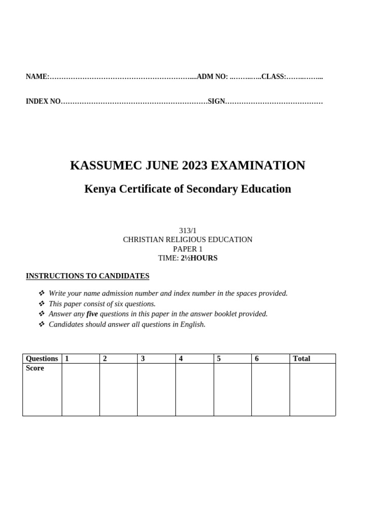 Kassu Jet Cre p1 2023 Exam | PDF | Abraham | Isaac
