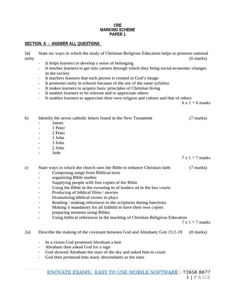 Cre Paper 1 - Ms - Mocks - Maseno School | PDF | Bible | Jesus