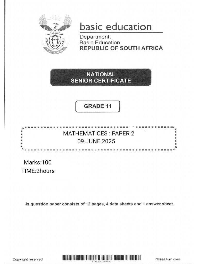 Mathematices Paper 2 Grade 11 09 June 2025 | PDF