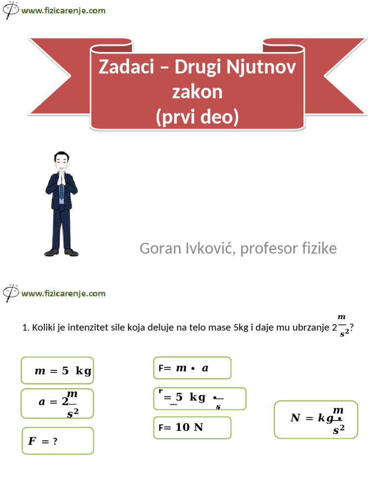 Zadaci Drugi Njutnov Zakon Prvi Deo | PDF