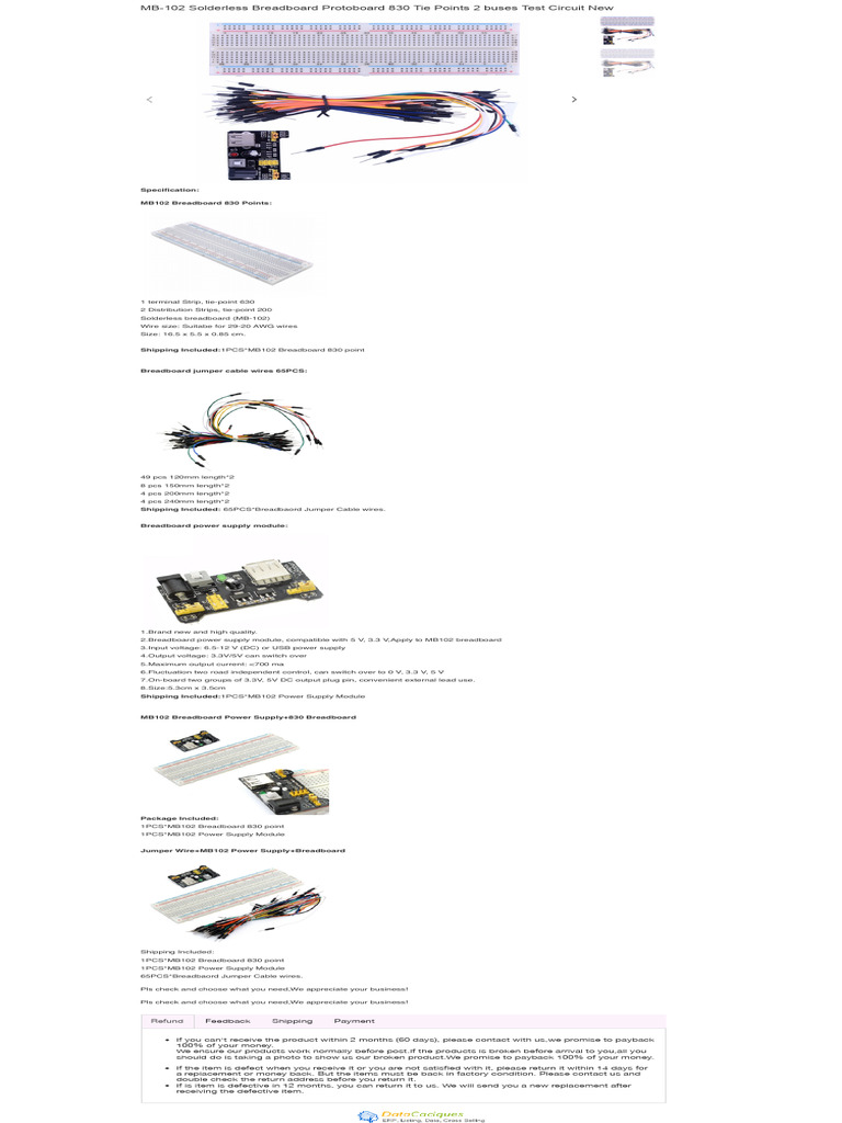 MB-102 Solderless Breadboard Kit | PDF