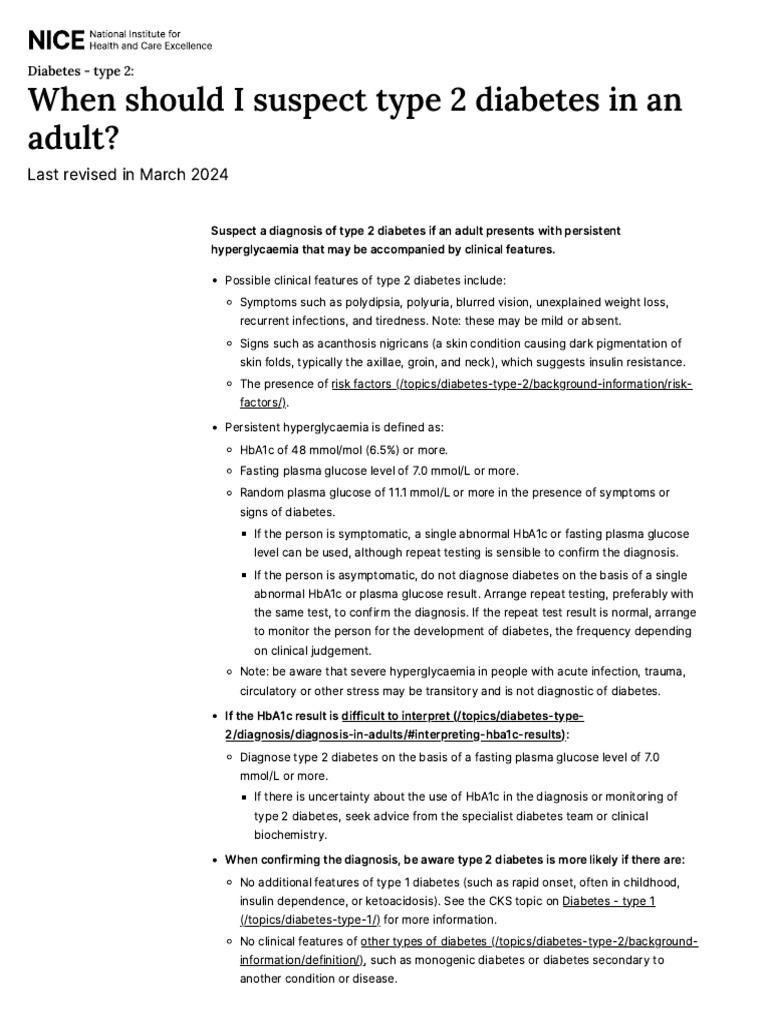 Diagnosis in Adults _ Diagnosis _ Diabetes - Type 2 _ CKS _ NICE | PDF ...